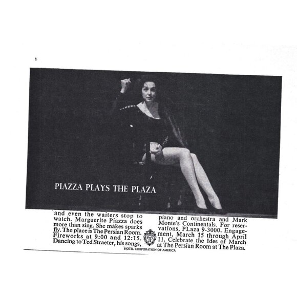 Art | Vintage Marguerite Piazza Plays The Plaza Advertisement Print ...